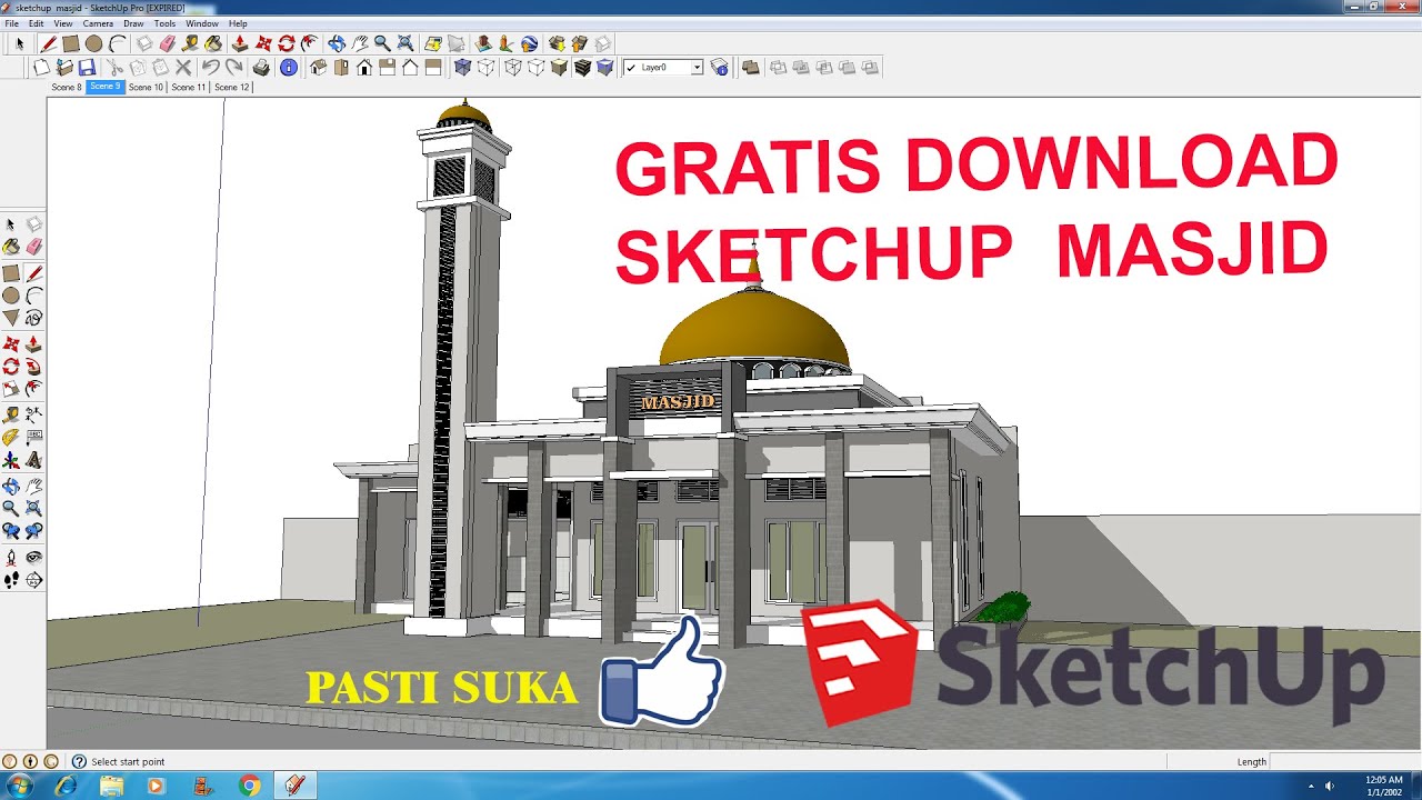 GRATIS FILE SKETCHUP MASJID MINIMALIS DOWNLOAD SKETCHUP PEMULA 2021 ...