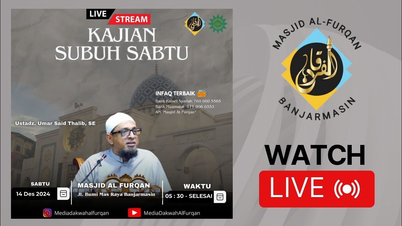 🔴 LIVE - Kajian Rutin Sabtu (Ba’da Subuh) 14 Desember 2024 - Ustadz H ...