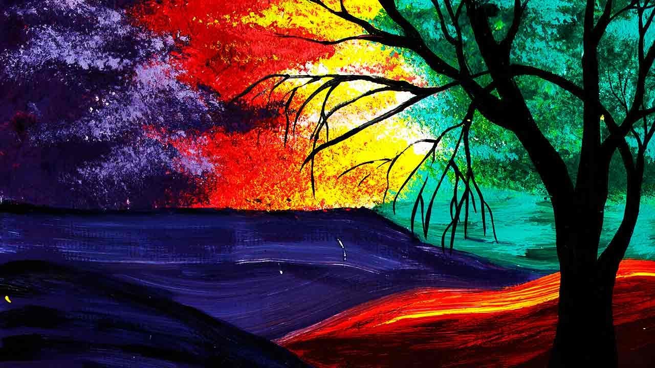 Как нарисовать необычный пейзаж гуашью Рисуем яркий пейзаж легко