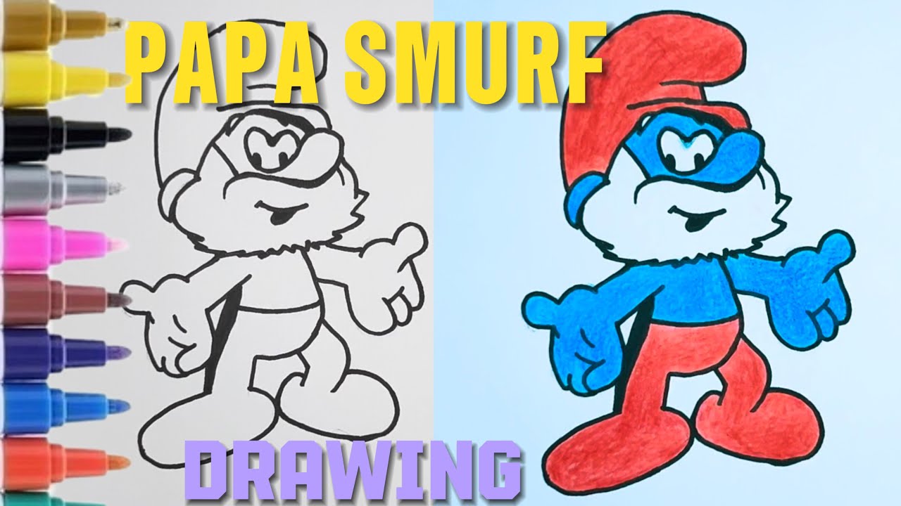 PAPA SMURF Drawing - how to draw - easy drawing for kids #12 - YouTube