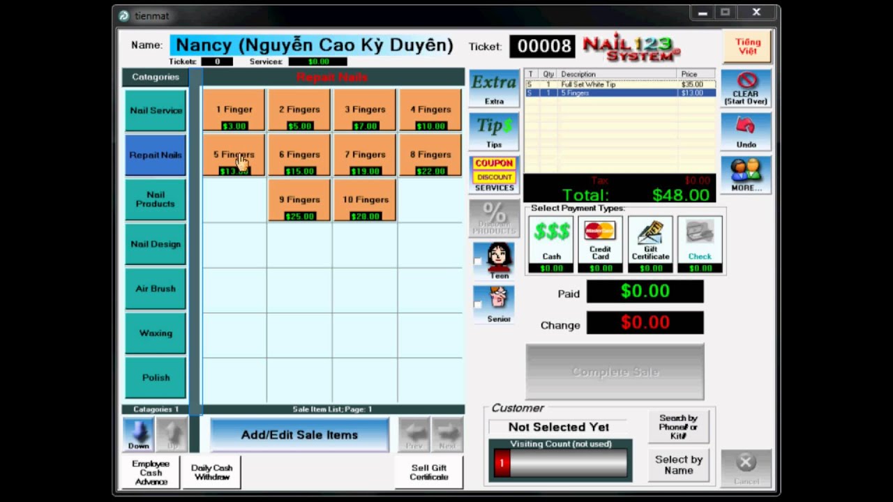 NAIL 123: Cách làm ticket khi khách trả bằng tiền mặt. - YouTube