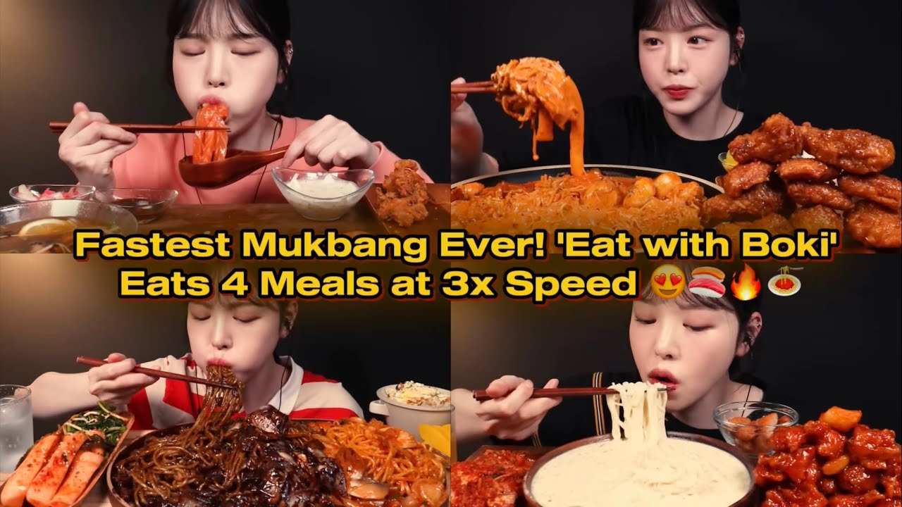 Fastest Mukbang Ever🍝🤩 'Eat with Boki' Eats 4 Meals at 3x Speed 😍🍣 ...
