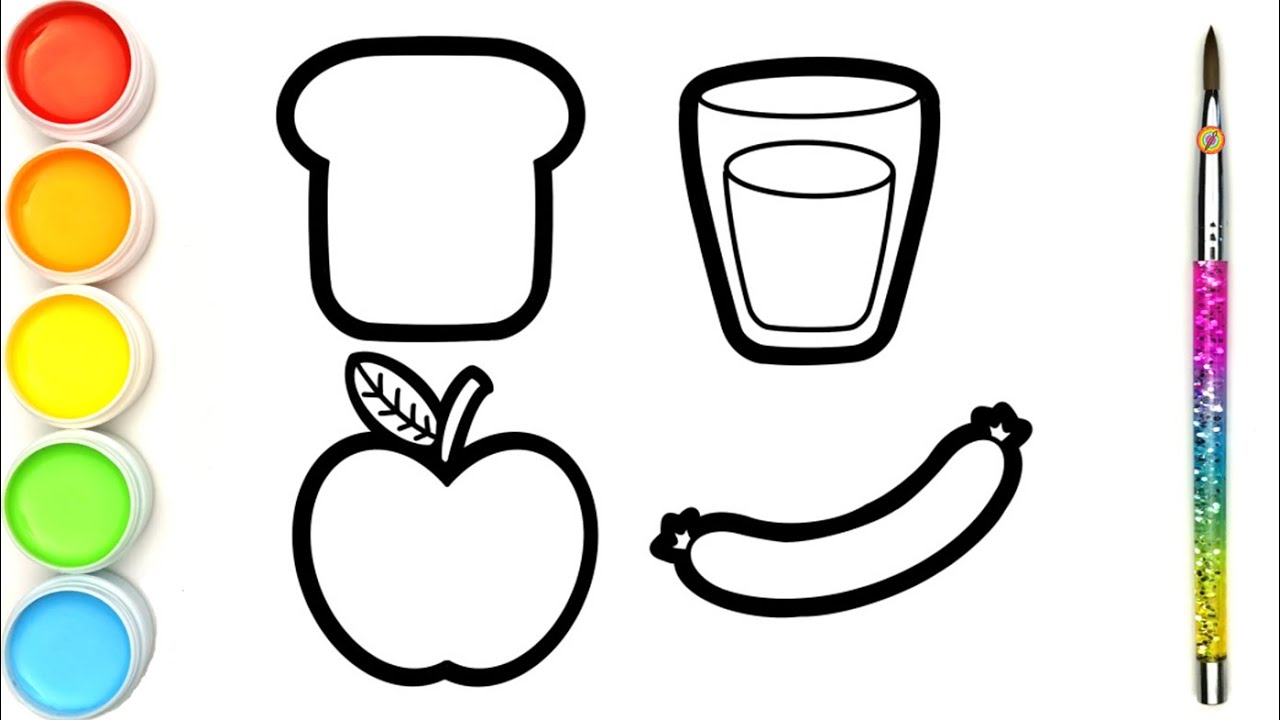 Food - Bread, Apple, Sausage, Orange Juice | menggambar dan mewarnai ...