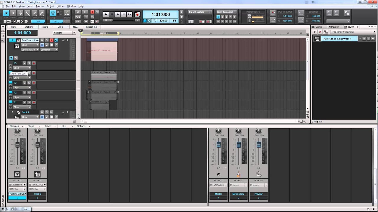 Cakewalk Sonar X3. Les. 17. Take lanes, mute tool - YouTube