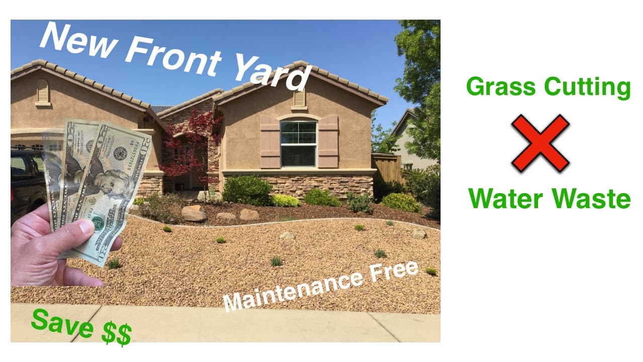 DIY Front Yard Landscape Makeover - Replace Lawn with Rock - YouTube