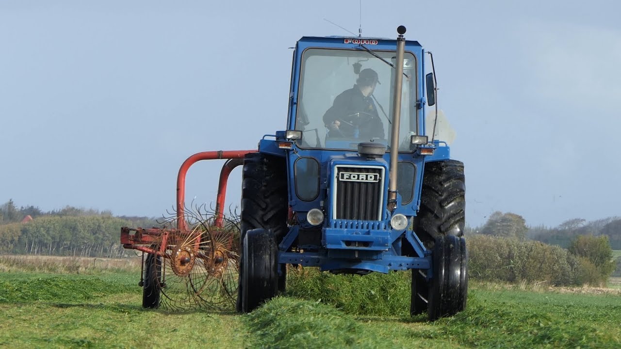 Ford Super 6 working in The Field Raking Up Grass w/ Old Vicon grass ...