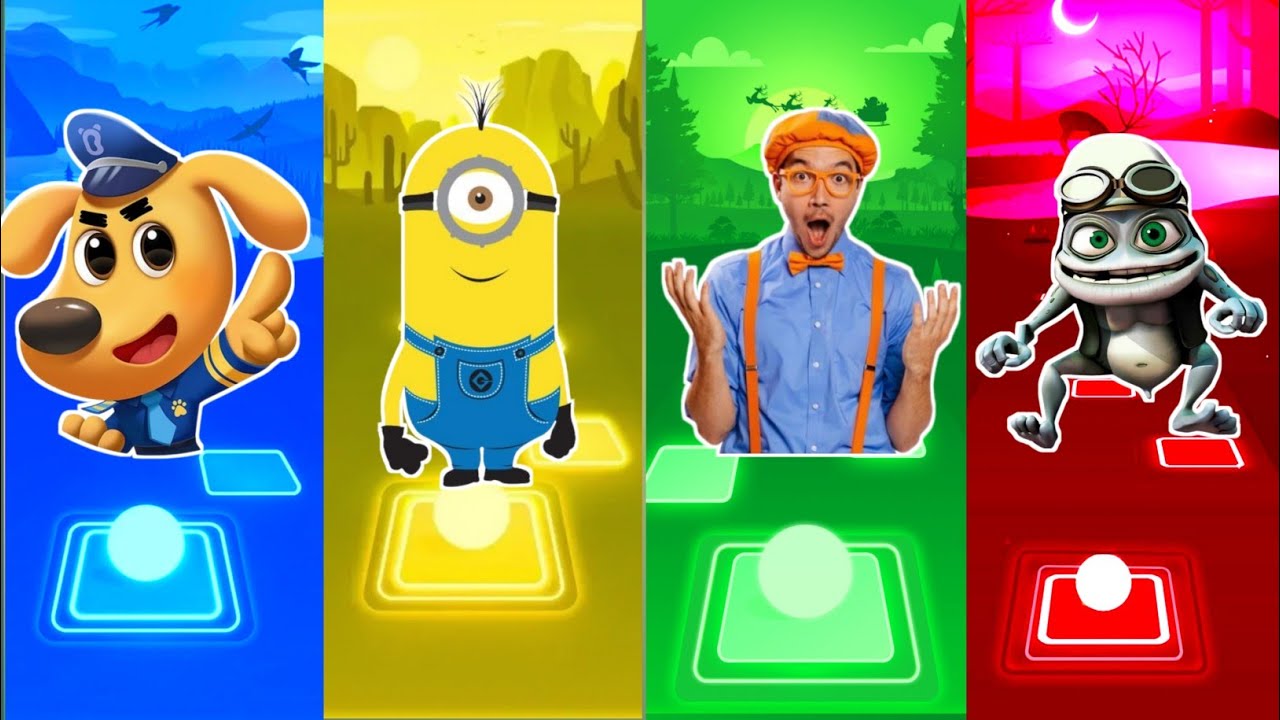 Sheriff Labrador vs Minions vs Blippi vs Crazy - Tiles Hop EDM Rush. - YouTube