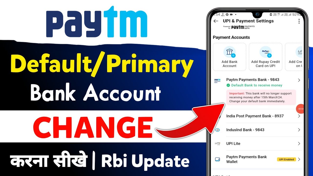Paytm Default Bank Account Change Kaise Kare 2024 | how to change paytm ...