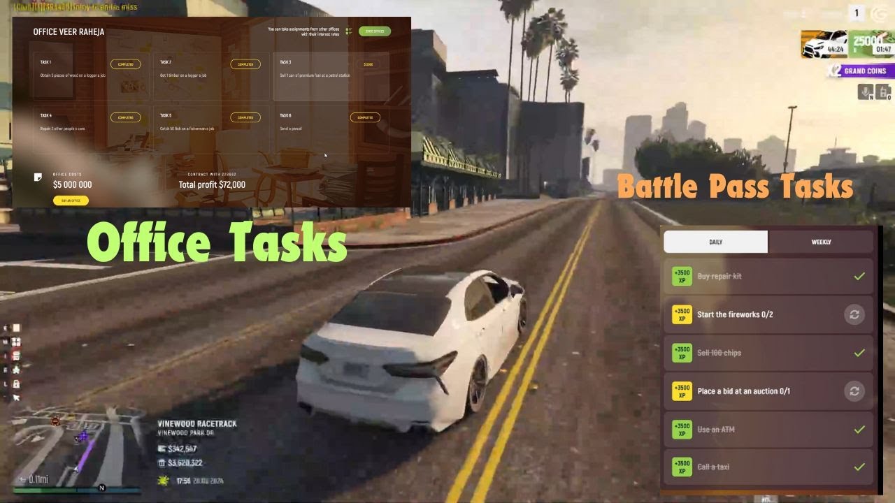 GTA 5 Grand RP Battle Pass And Office Tasks Eran 100k | $100 Millon ...