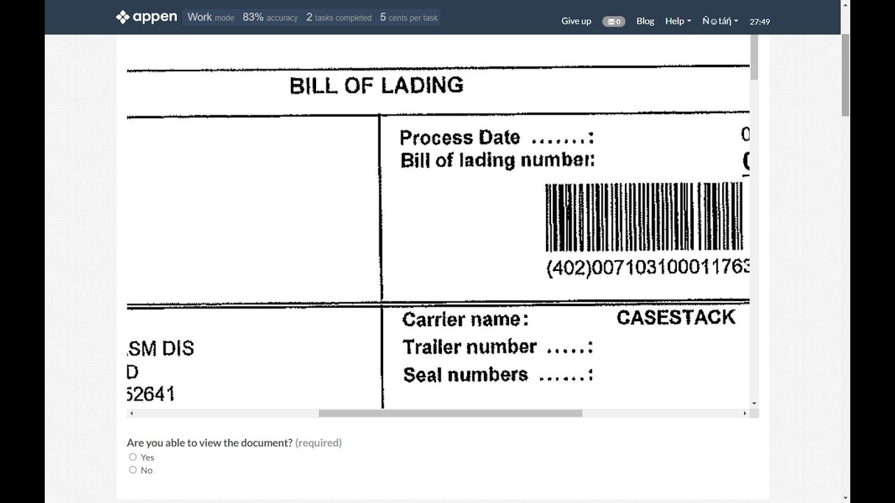 Identify The Bill Of Lading Number (Cf Revision) | Appen Contributor ...