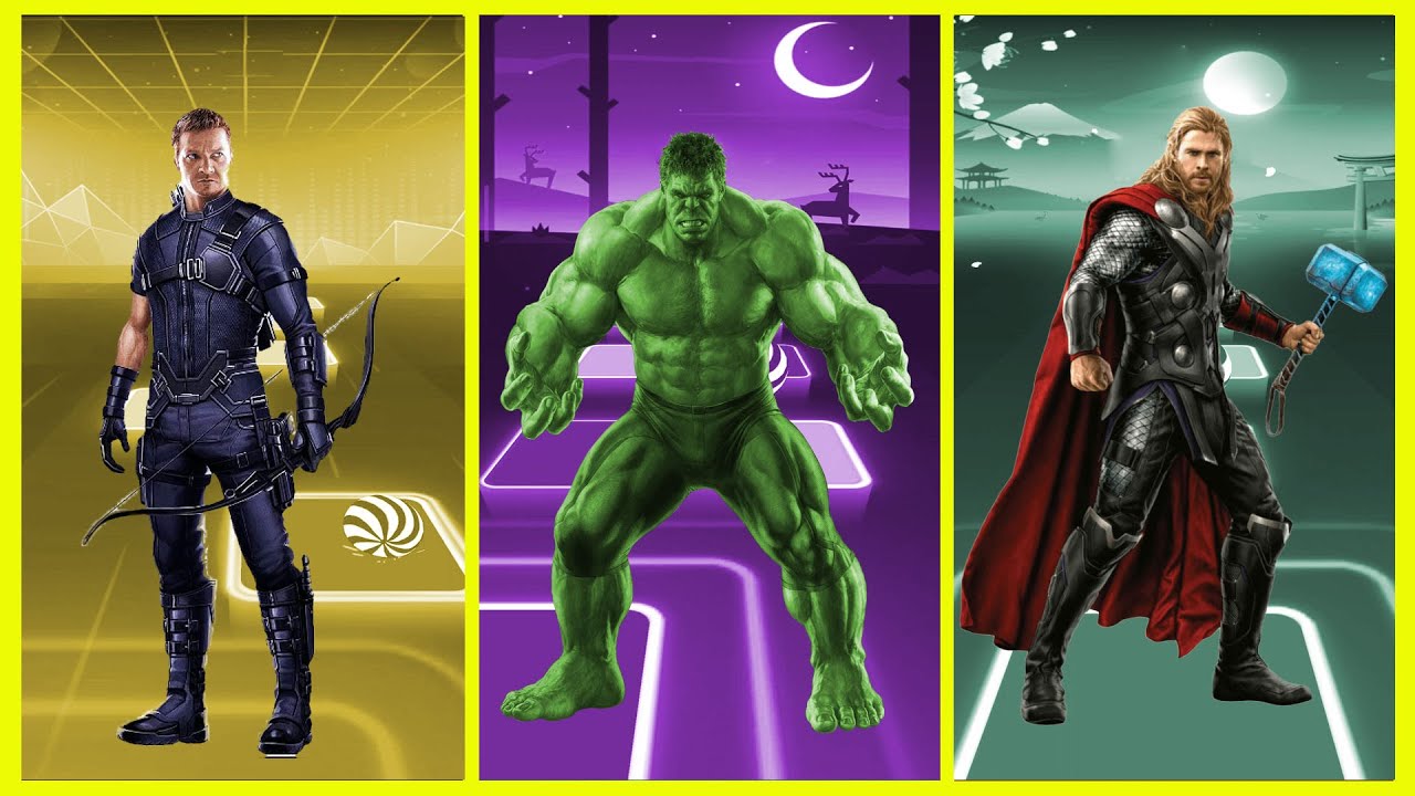 Avengers Hawkeye vs Hulk vs Thor /Tiles Hop Edm Rush - YouTube