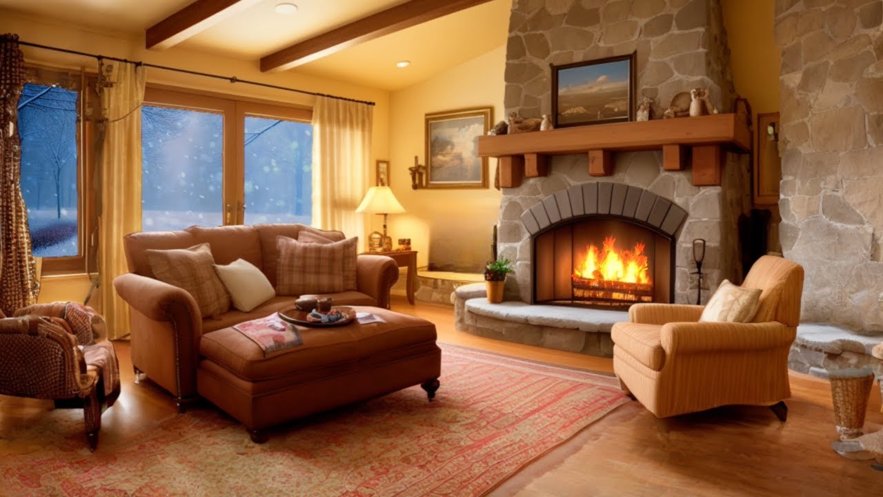 Warm Intimate Home Ambiance in Winter | Fireplace and Wind Sounds for ...