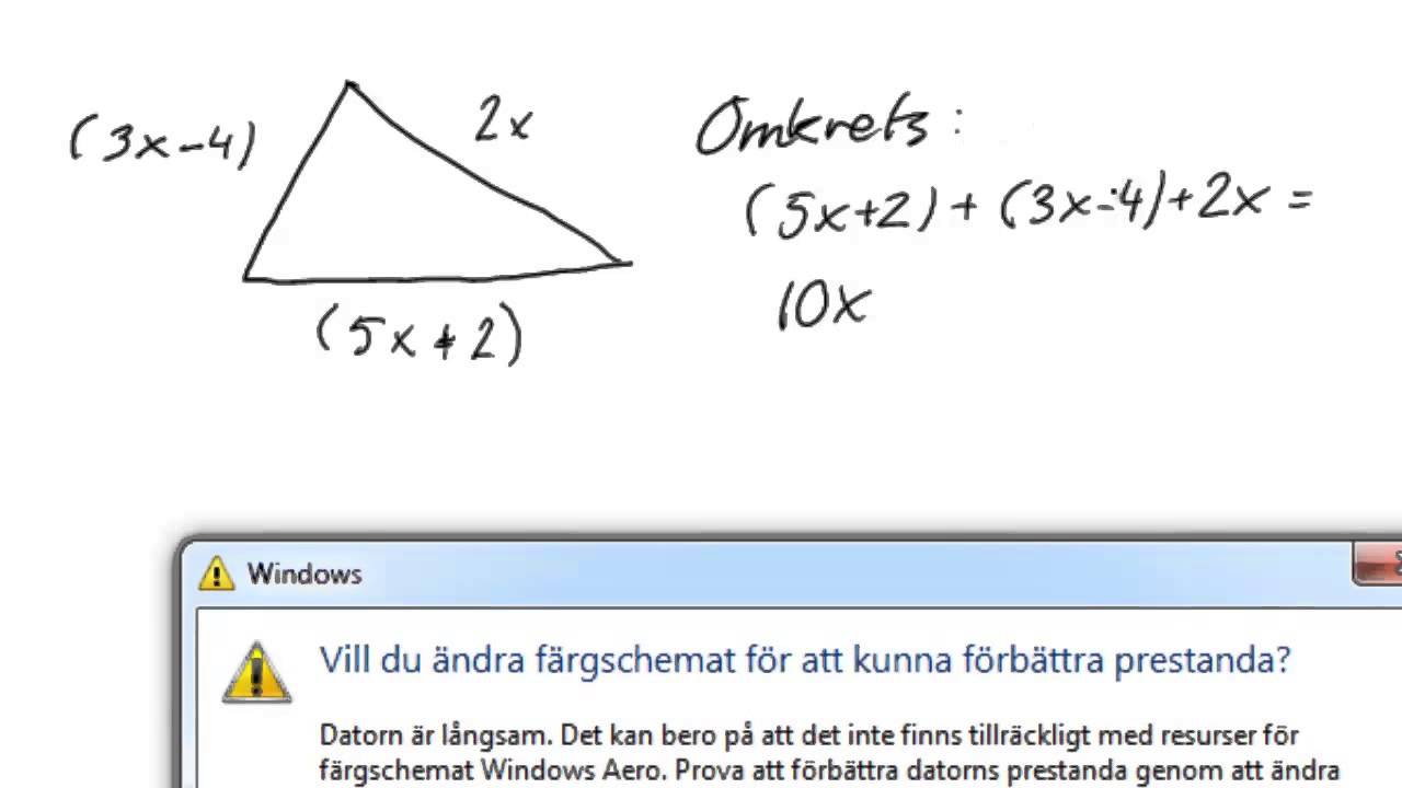 Algebraiskt uttryck för en triangels omkrets, med parenteser - YouTube