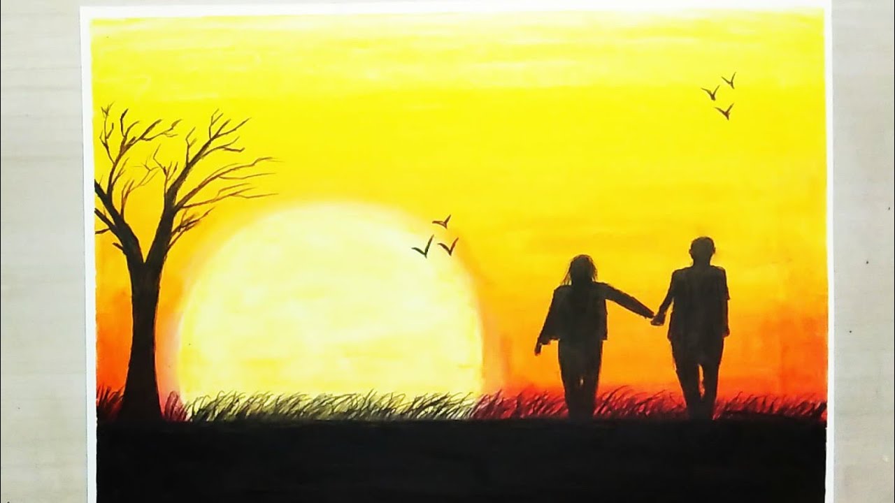 Beautiful Sunset Boy and Girl Easy For Beginners Step by Step🌷 - YouTube