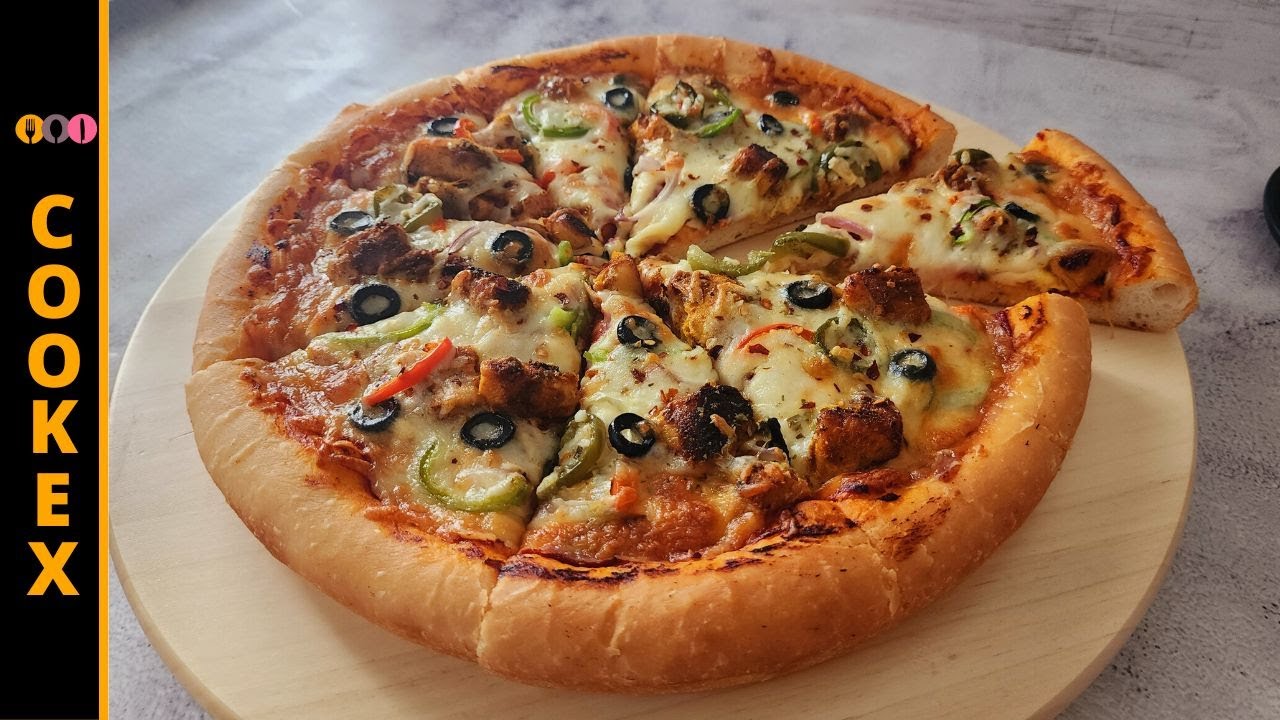 Chicken Tikka Pizza Recipe ll Thick Crust ll 12 inch Large Size Pizza ...
