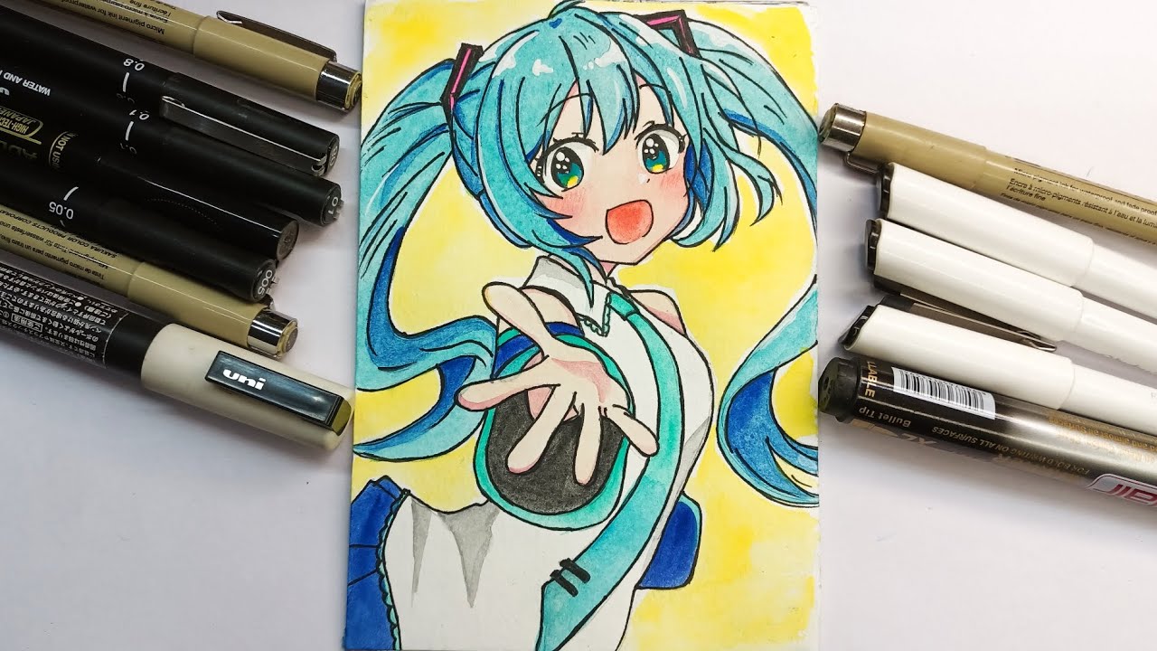 Hatsune miku full colouring process || Water colour - YouTube