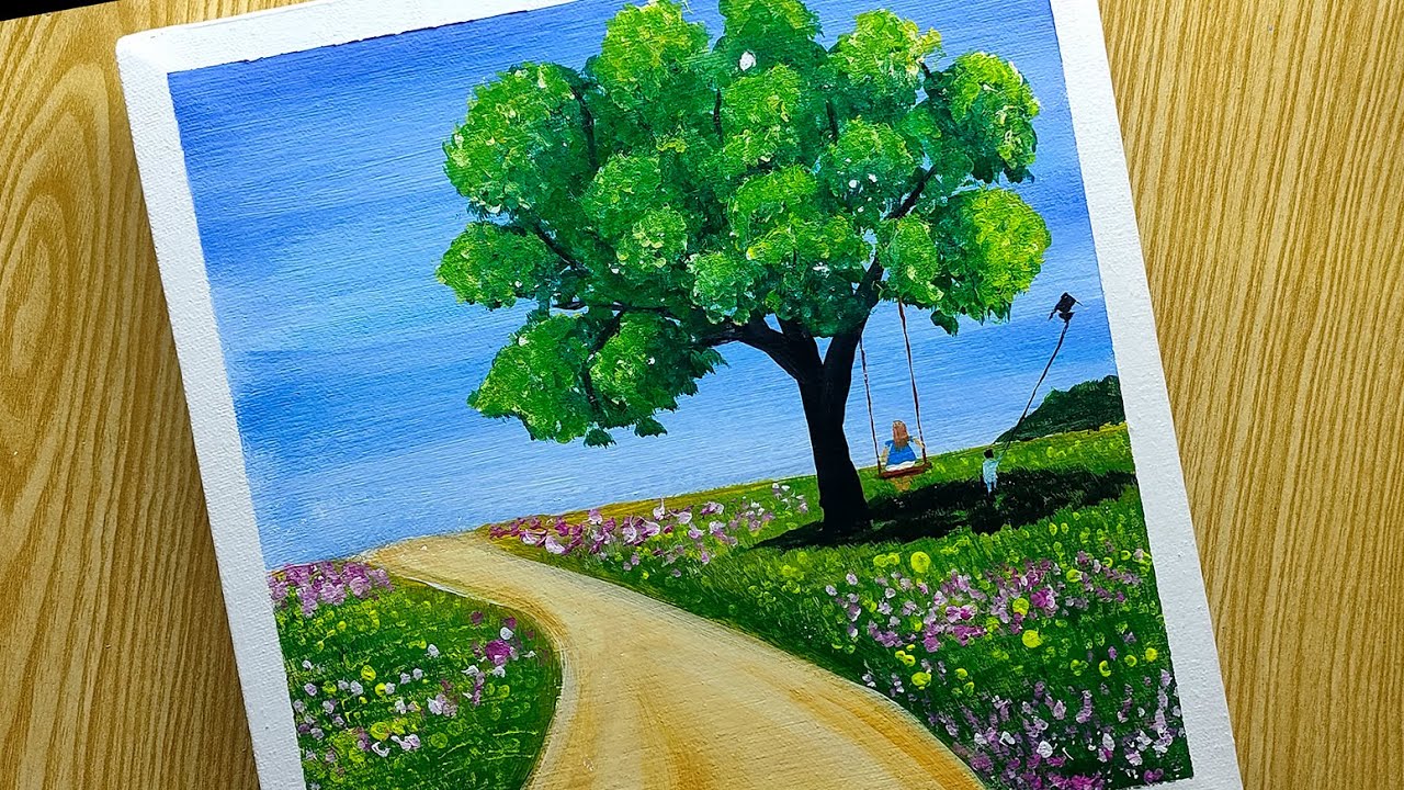 country side acrylic painting / beautiful landscape acrylic paint ...