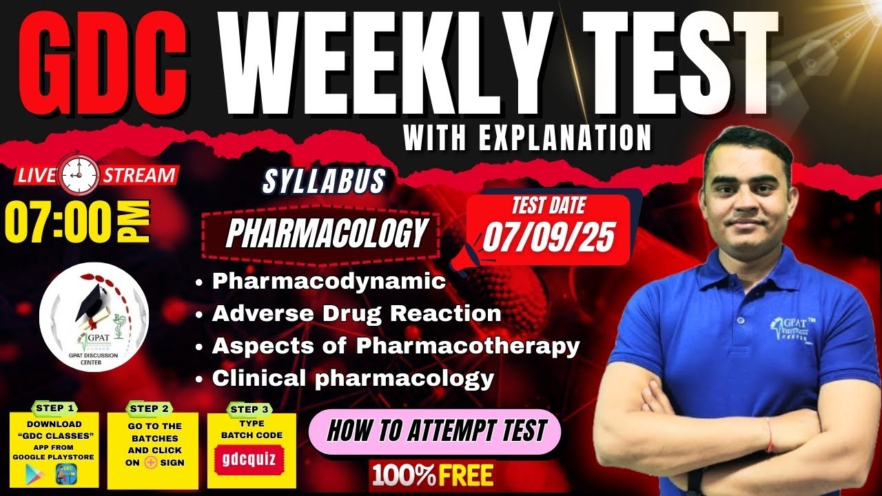 GDC Weekly Test | Pharmacodynamic, ADR, Clinical pharmacology | Detail ...