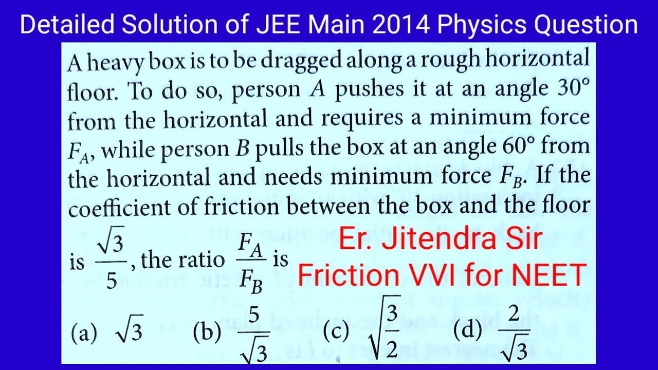 222 JEE Main Online 2014 Class 11 Physics Question Friction Laws of ...