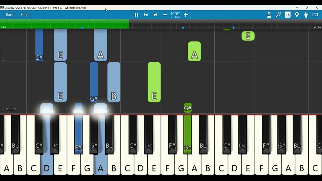DEEVINCHAVE SAMRUDDIGA Keyboard Notes A Major 4/4 Tempo 92 | # ...
