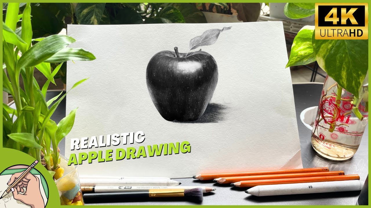 How to Draw Realistic Apple Drawing 🔥 | Charcoal Apple Drawing | Pencil ...