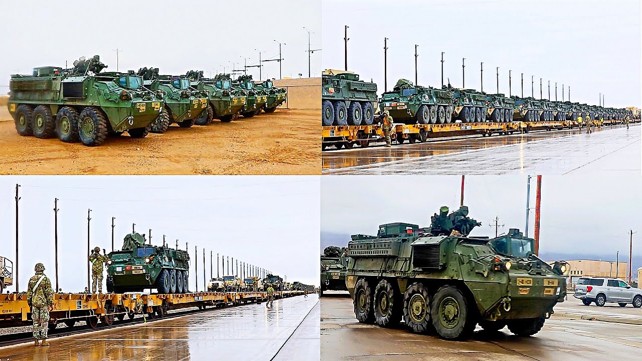 AMERICAN Soldiers Deploy 50 HEAVY DUTY Stryker Armored Vehicles! - YouTube
