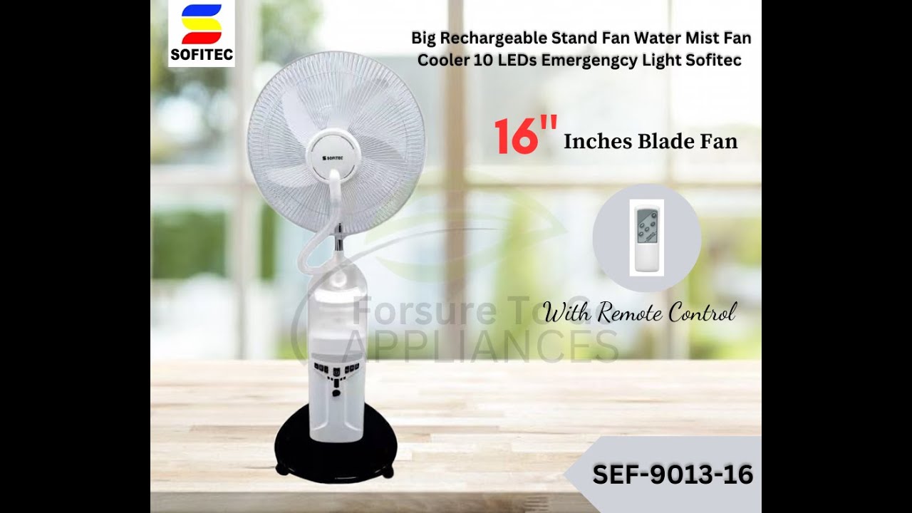 Rechargeable Stand Fan Water Mist Fan Cooler 10 LEDs Emergengcy Light ...