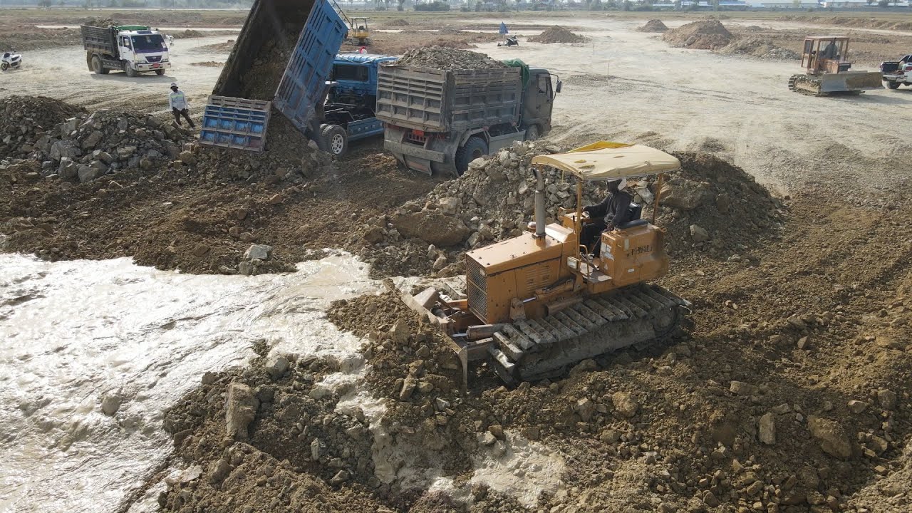 Incredible Mighty Power Dozer Skills Pushing Stone with Mini Truck ...
