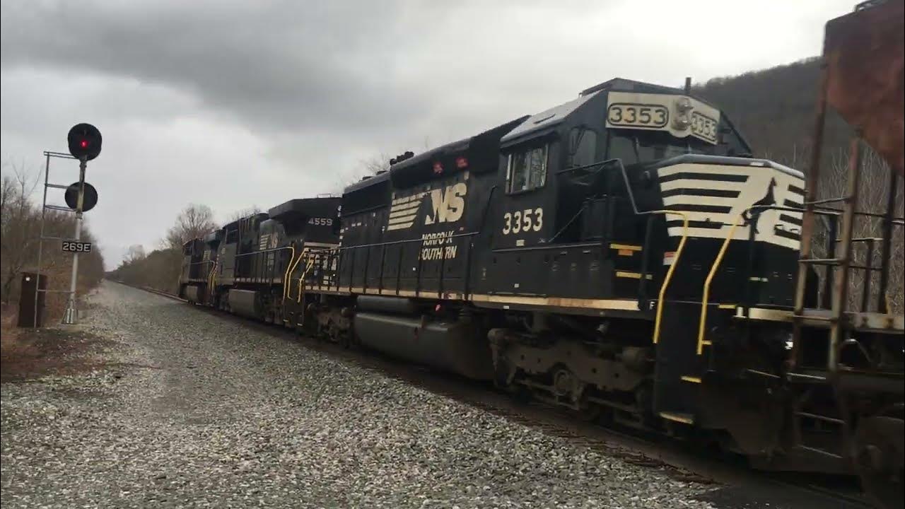 Norfolk Southern 7681{ES-44DC} NS 4559{AC44C6m} NS 3353{SD40-2} EB mp269 Elmira, NY.. part 1 ...