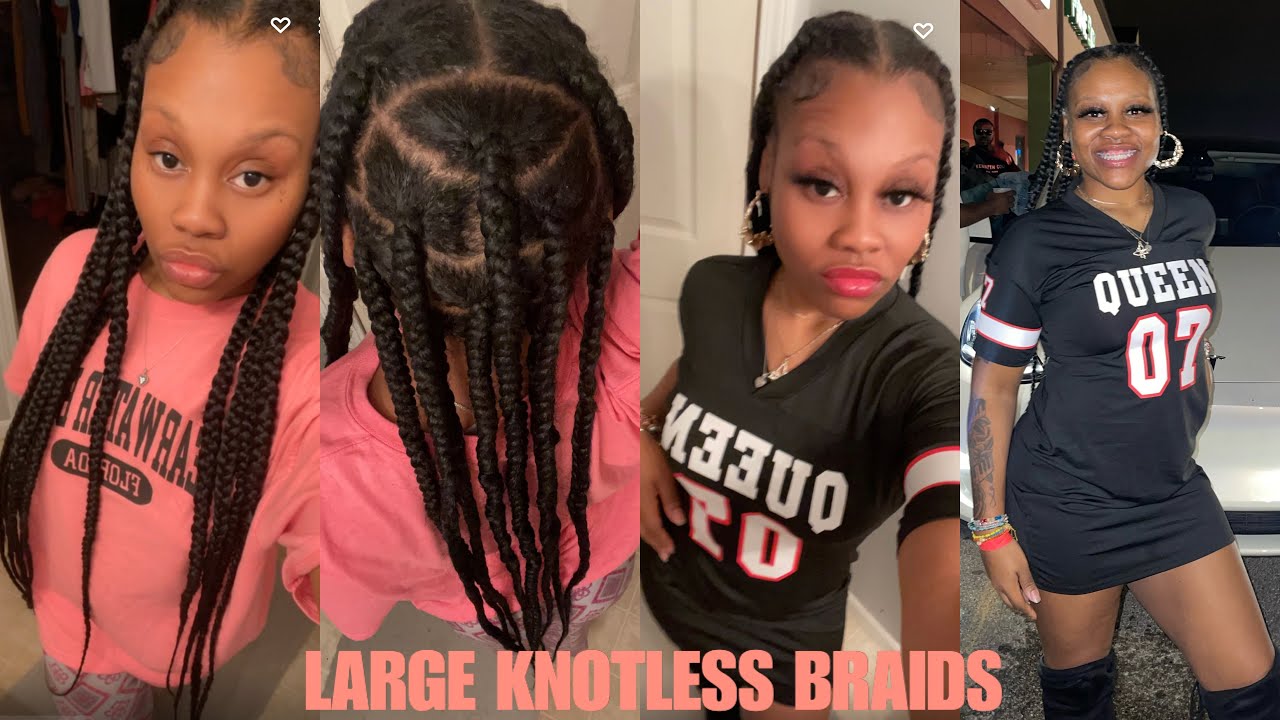 HOW TO : LARGE/ JUMBO KNOTLESS BRAIDS ON YOURSELF *THIN EDGES - YouTube