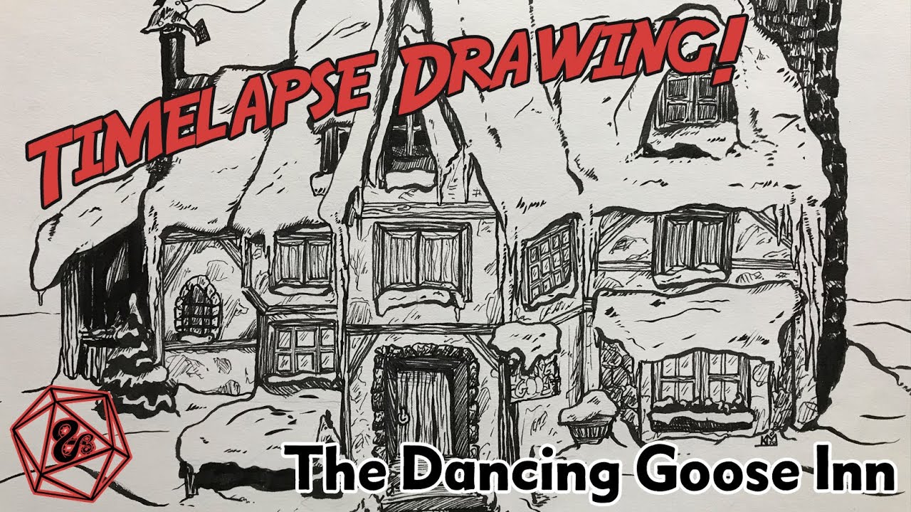 D&D Fantasy Art - Dancing Goose Inn Timelapse Drawing - YouTube