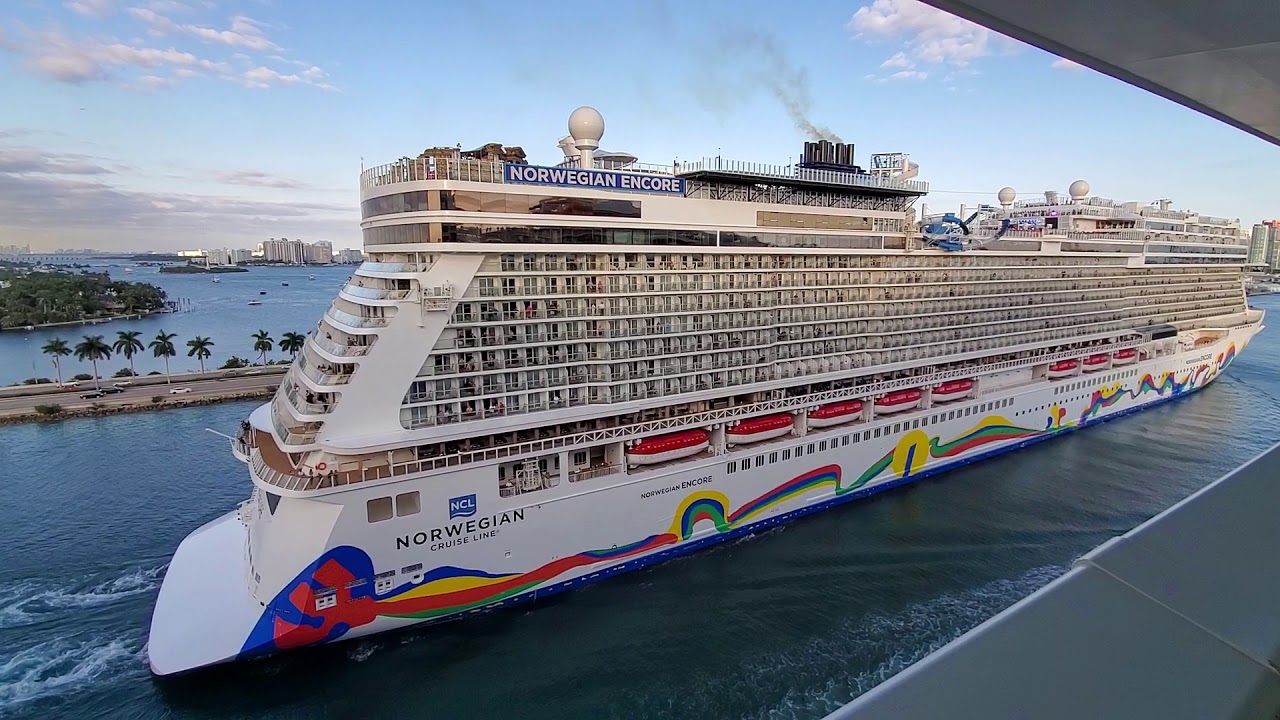 Norwegian Encore 12-1-19 passing Oasis of the Seas in Miami Port - YouTube