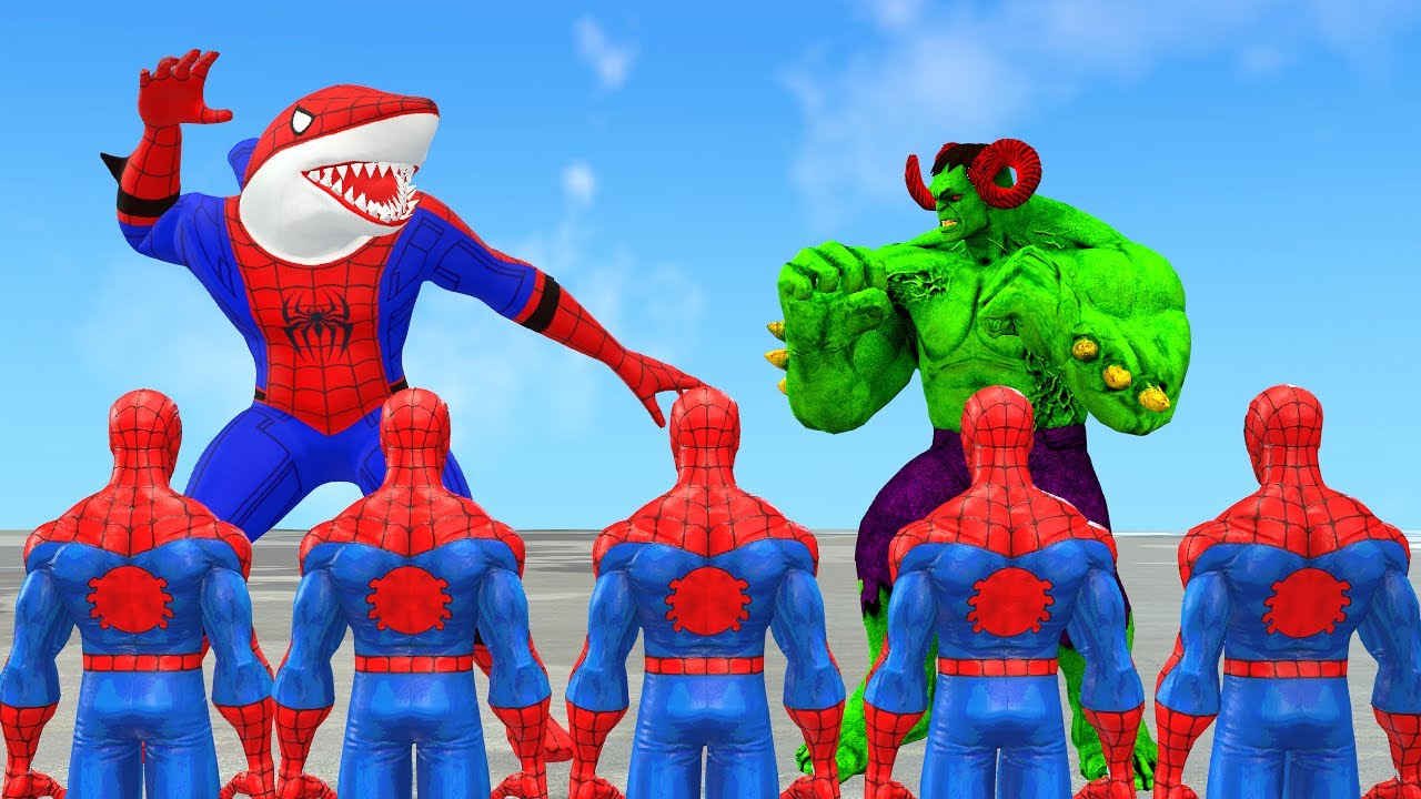 MARVEL VS DC 🔴Spiderman rescues mini spider from shark spider vs Hulk ...