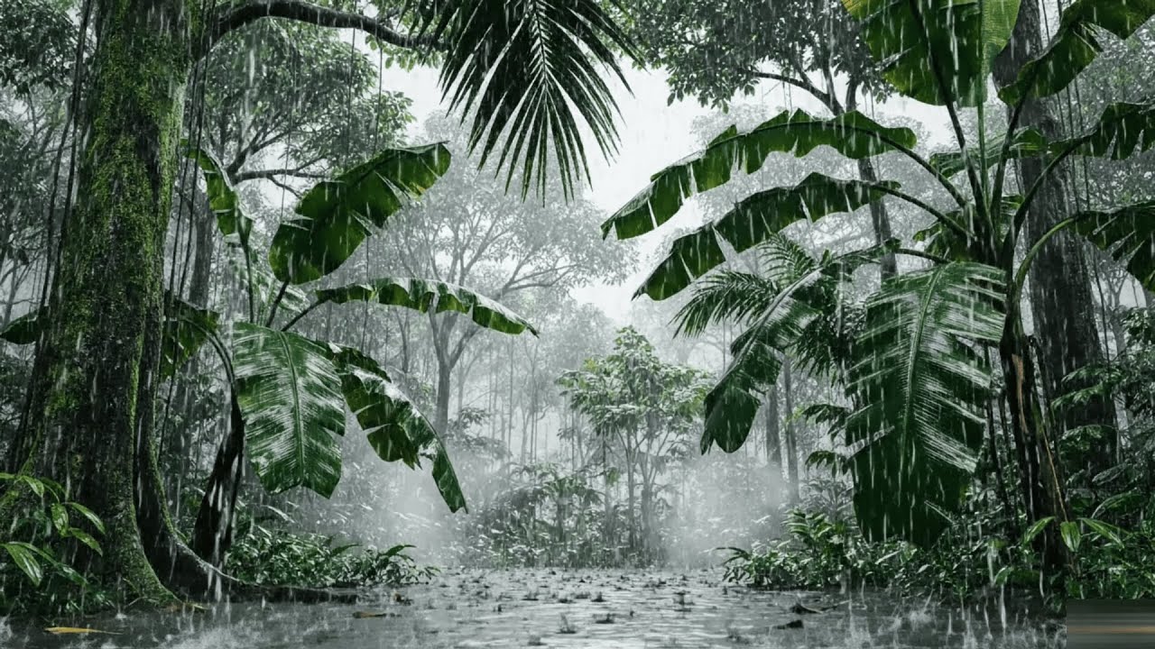 Heavy Rain in Tropical Jungle(No Ads) | Rainforest Sounds for Sleeping ...