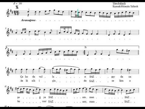 Çalın Davulları Çaydan Aşağıya (1) Nota Eşliğinde Karaoke (Ahenk: Mansur Neyi - 5 Ses - F#)