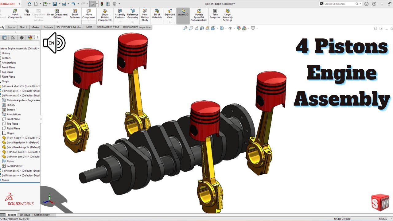 4 Cylinders Engine CrankShaft SolidWorks Tutorial! - YouTube