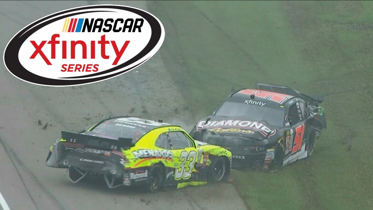NASCAR Xfinity Series Big Crash at Michigan from the Stands - YouTube