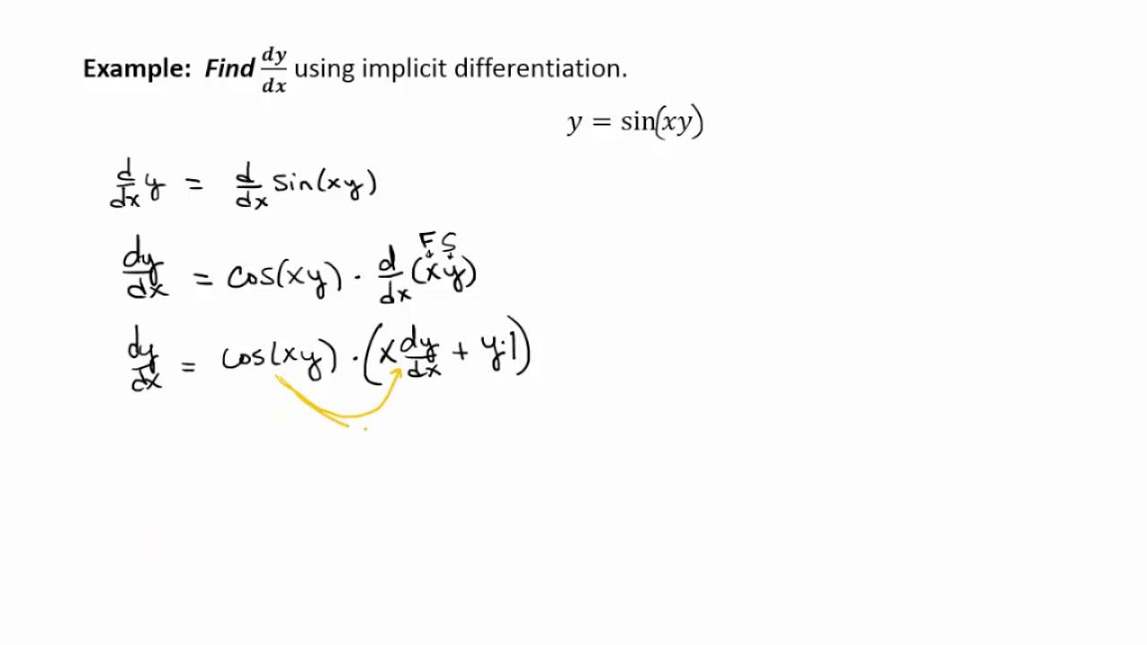 Implicit Differentiation Lecture Part 3 Example 2 YouTube