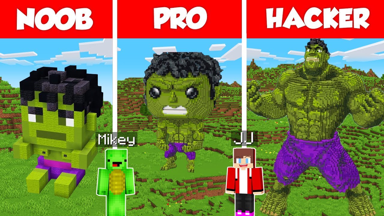 Hulk Statue SuperHero Build Battle Challenge - JJ vs Mikey - Noob vs Pro - Minecraft Maizen ...
