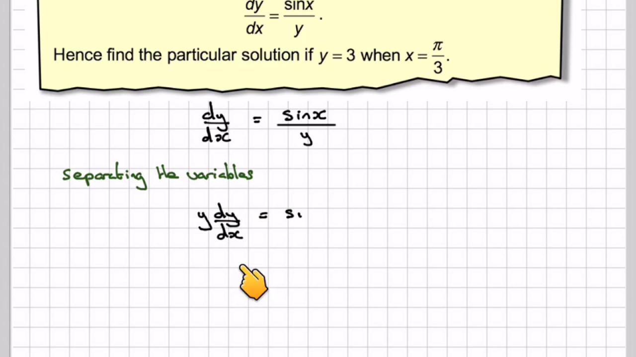 Separation of variables finding the particular solution - YouTube