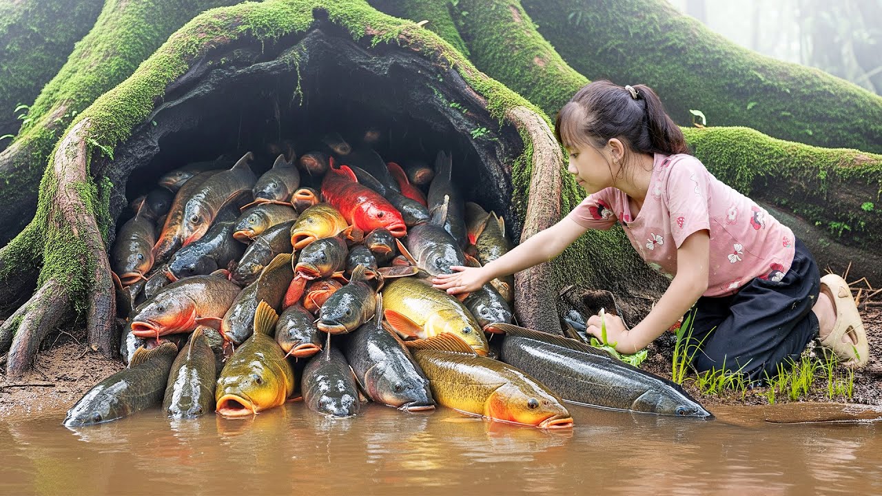 Harvesting 1000+ HUGE Fish in a Day: How to Build an Ancient Stone Trap ...