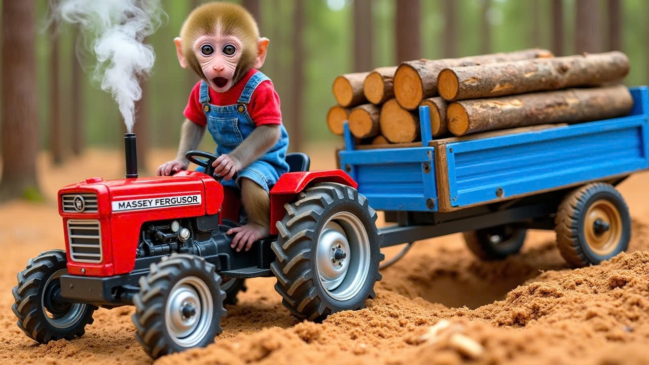Monkey Nana drives the tractor into the forest and faces challenges ...