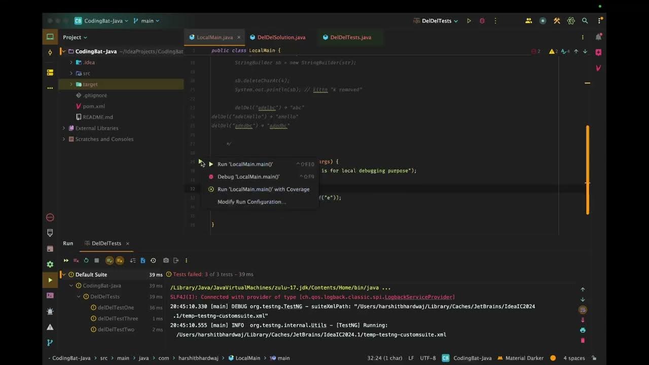 CodingBat Java | Warmup-1 Section | delDel Problem - YouTube