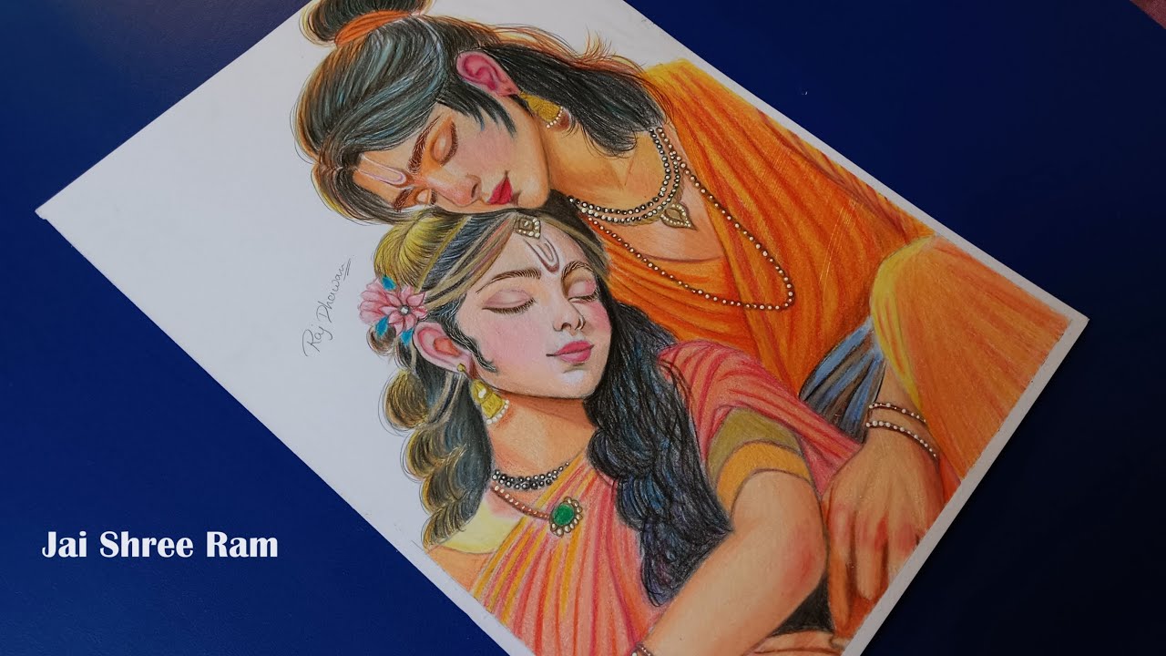 Pecil Colour Sketch of Parbhu Shree Ram and Maa Sita, Tutorial Video ...