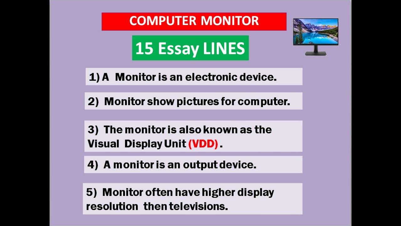 15 lines on computer monitor || 15 lines on monitor essay in English ...