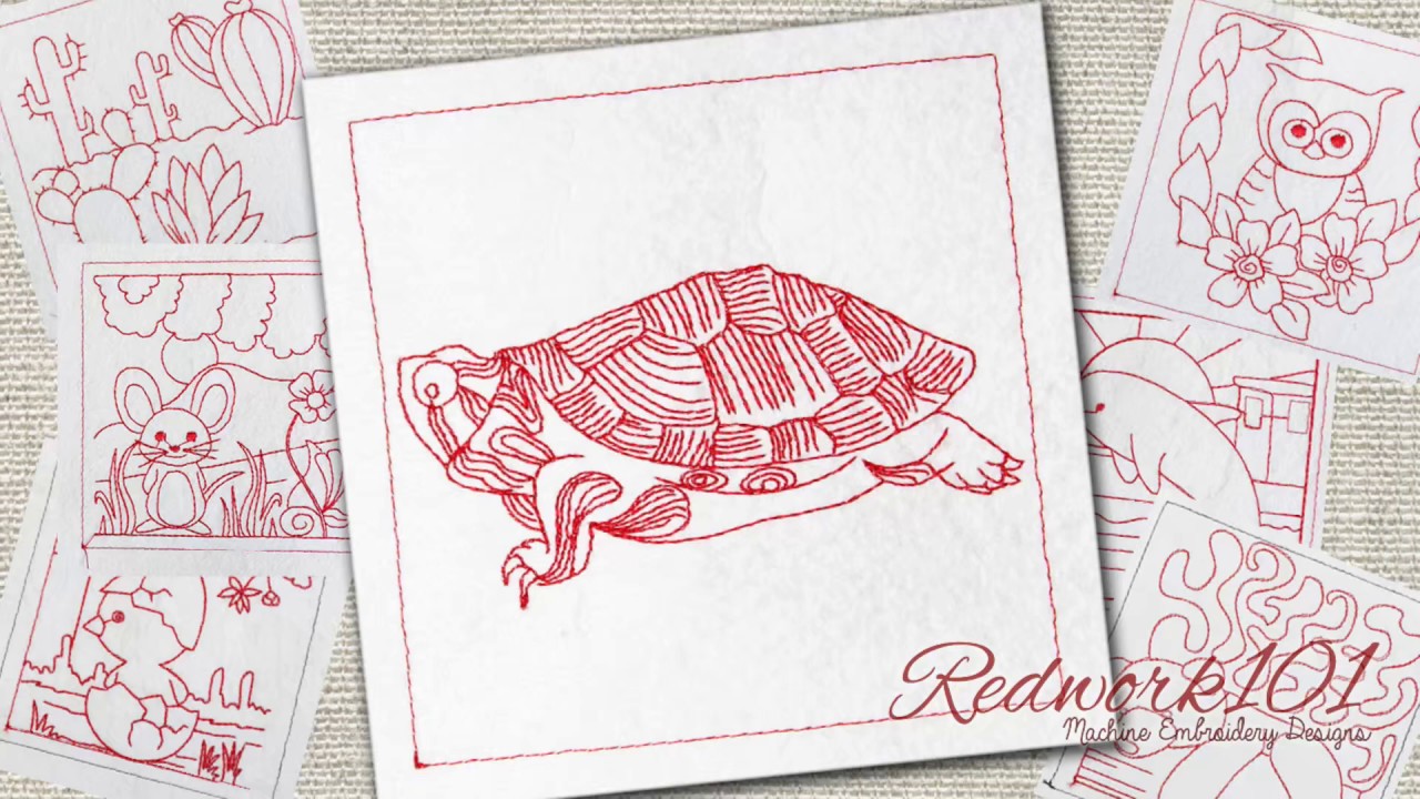 Turtle | Redwork Embroidery Designs - YouTube