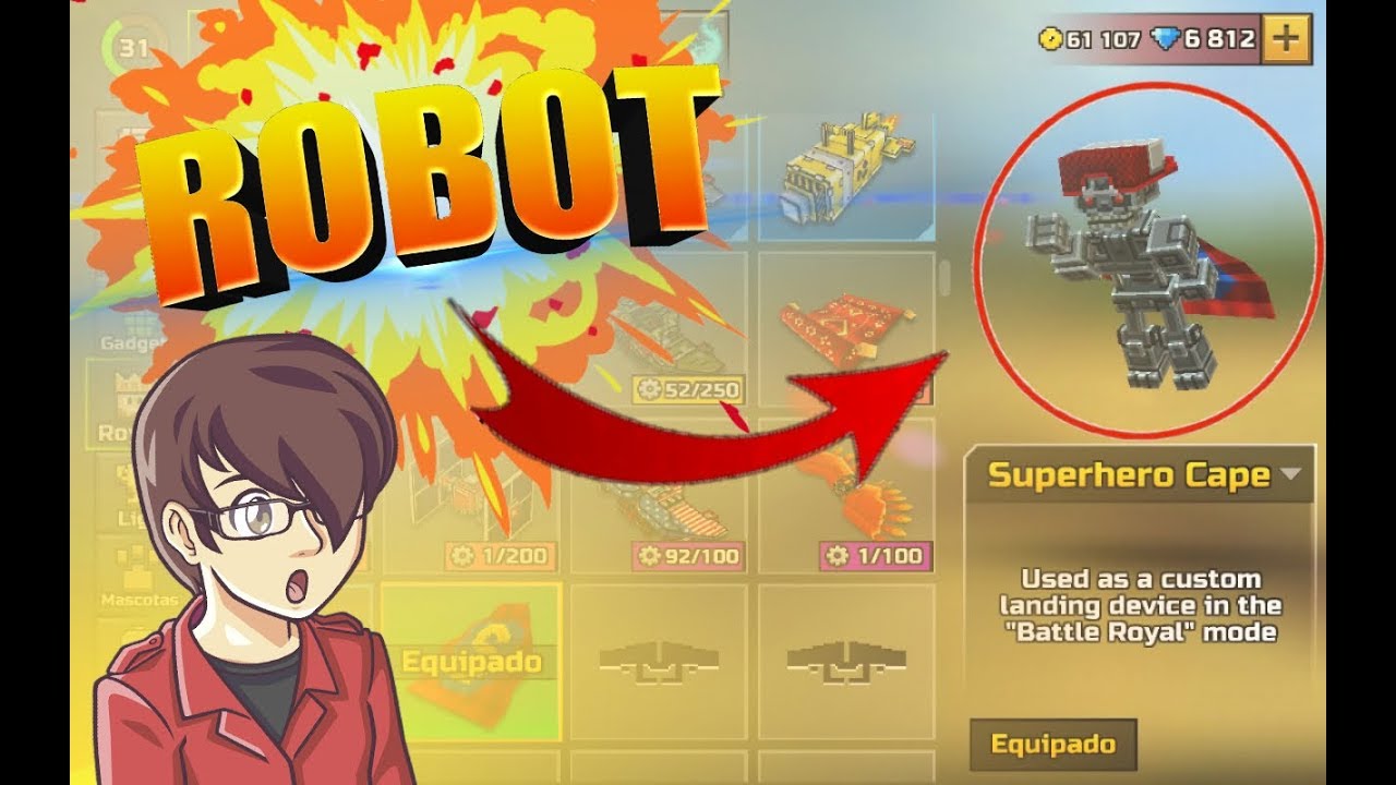 PIXEL GUN 3D BATTLE ROYALE: provando el nuevo skin de robot con capa ...