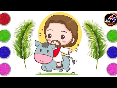 Draw🌴Palm Sunday || Jesus Christ And Donkey || Easy Drawing || Coloring ...