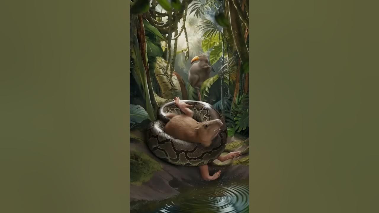 The Capybara is trying to escape from the python but it can't do so - YouTube