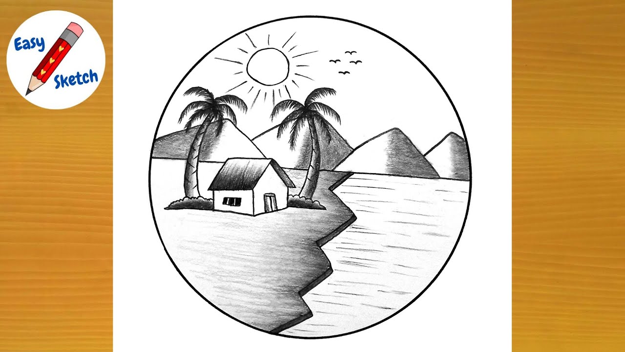 How To Draw Tropical Landscape Paradise - YouTube